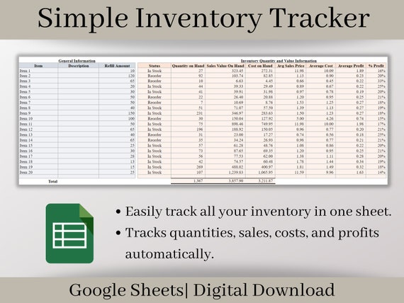 Inventory Tracker Inventory Management Spreadsheet Sheets - Etsy