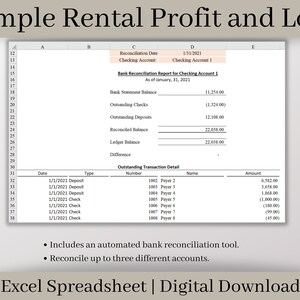 Rental Income Statement Spreadsheet and Bank Reconciliation Tool, Excel ...