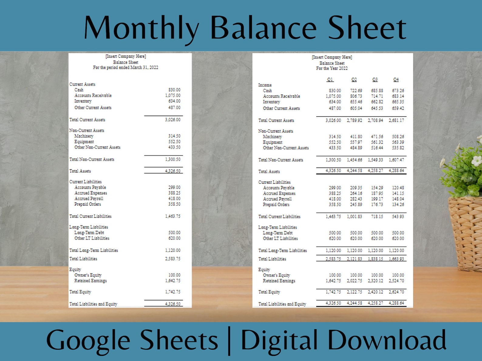 Monthly Balance Sheet Fillable Google Sheets Template Track - Etsy