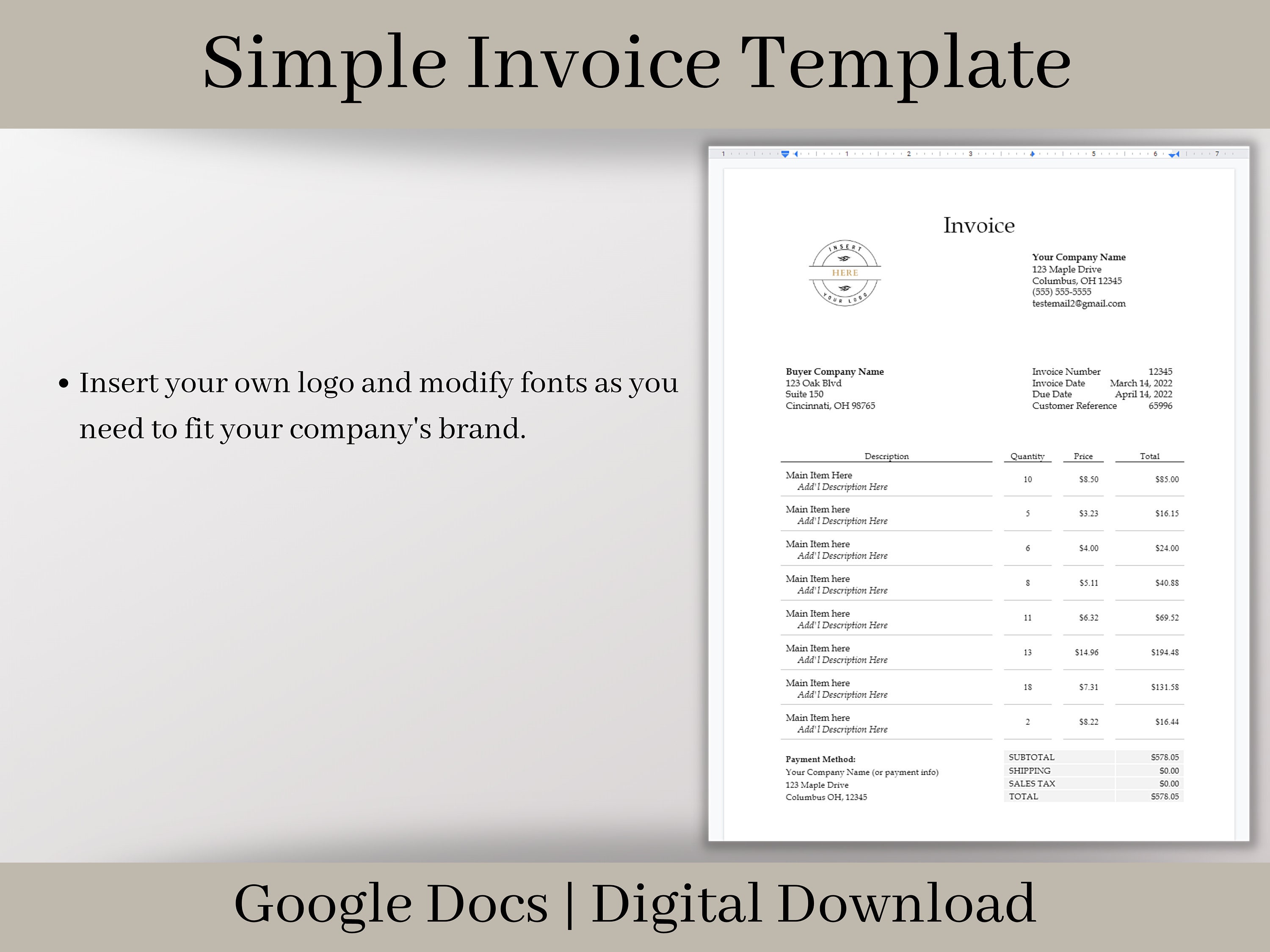 Simple Invoice Template, Google Docs Template Download, A Perfect, Easy ...