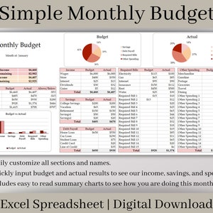 Monthly Budget Spreadsheet, Excel Automated Budget Planner Template ...