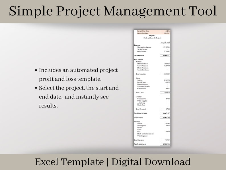 Streamlined Profit & Loss and Project Management Gantt Chart Template: Optimize Office Tasks and ...