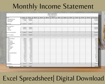 Monthly Income Statement Monthly Profit and Loss Easily | Etsy