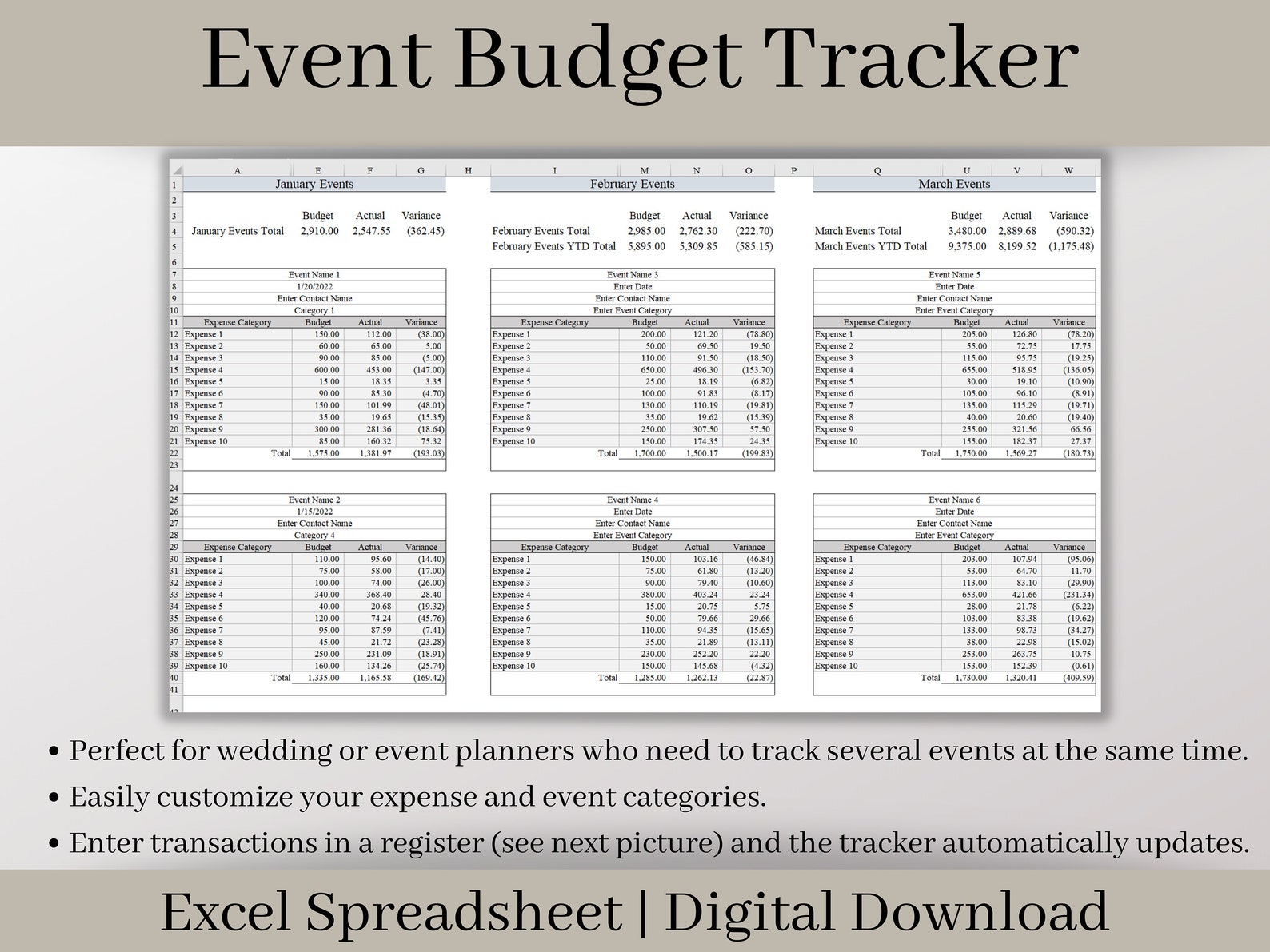 Event Expense Tracker: Excel Budget Template (digital Download) - Etsy