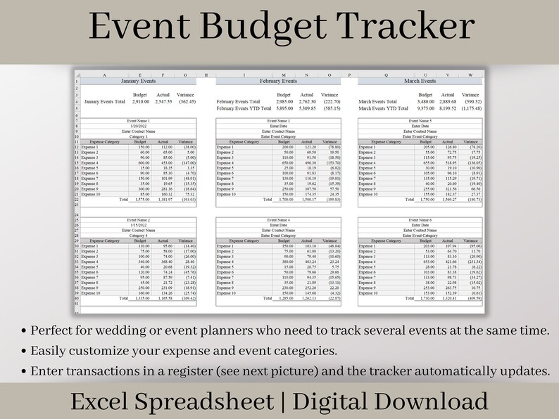 Event Expense Tracker Spreadsheet and Event Planner, Excel Template ...