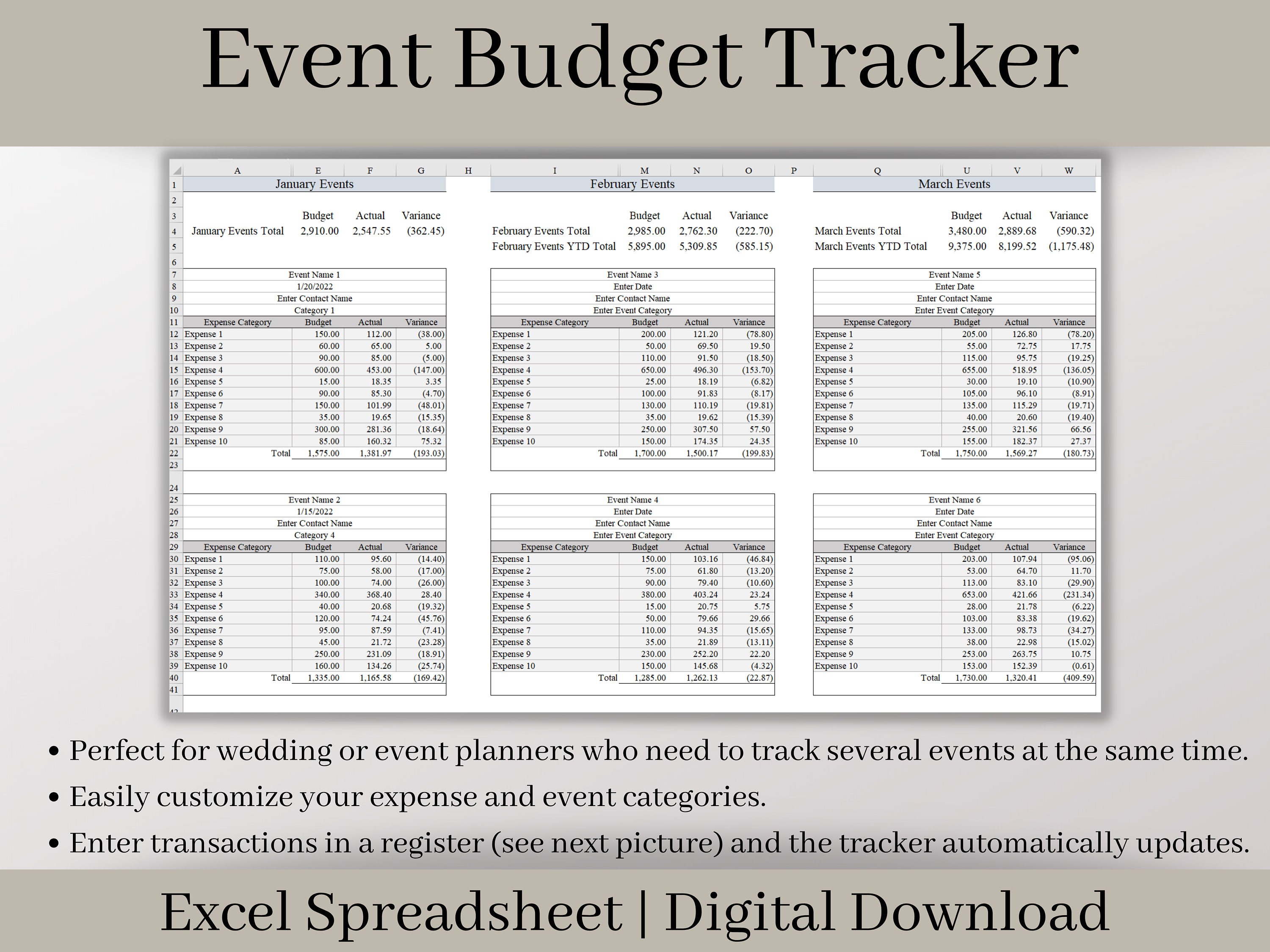 Event Expense Tracker: Excel Budget Template (digital Download) - Etsy