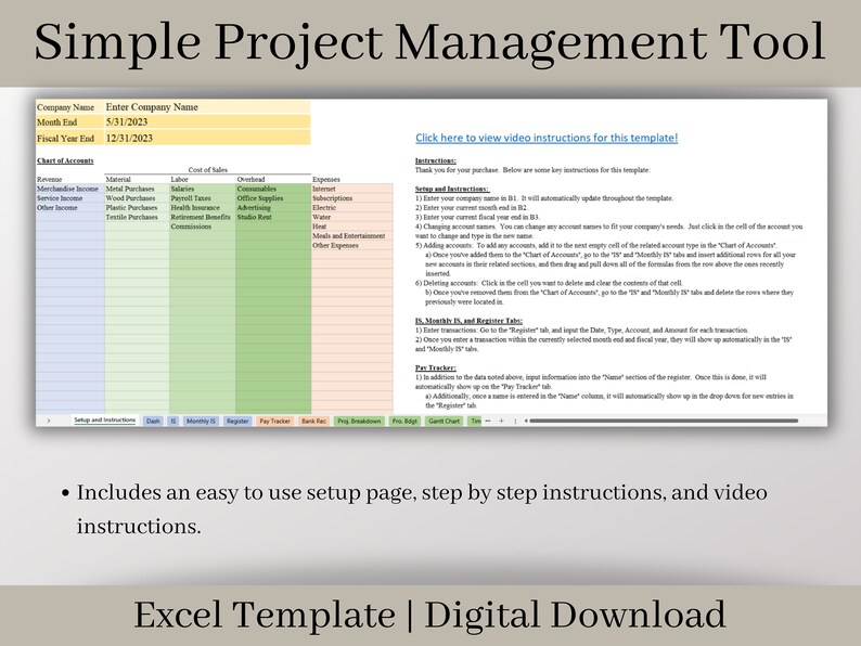 Project Management Gantt Chart Template: Profit & Loss Excel (digital ...