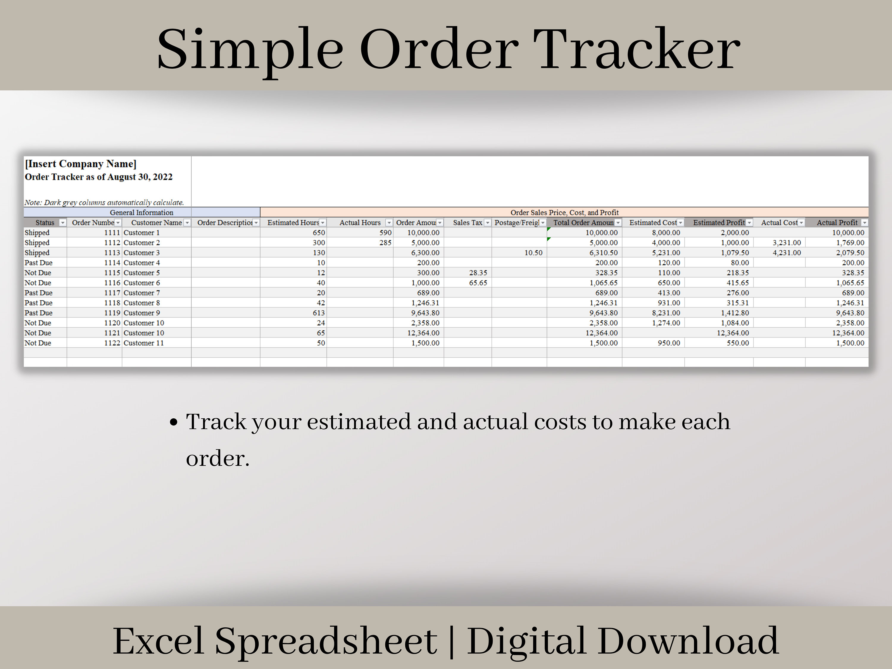 Small Business Order Tracker: Excel Template (digital Download) - Etsy