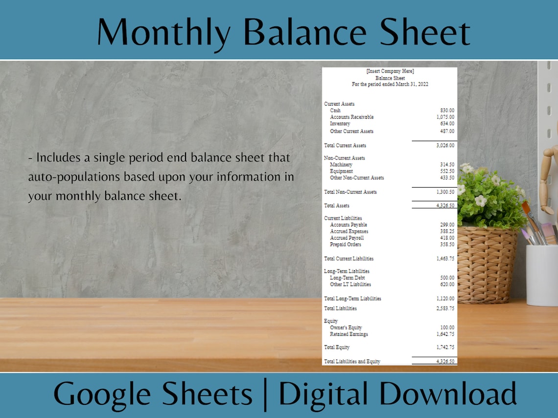 Monthly Balance Sheet Fillable Google Sheets Template Track - Etsy