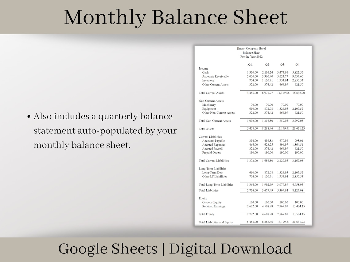 Monthly Balance Sheet, Fillable Google Sheets Template, Track Your ...