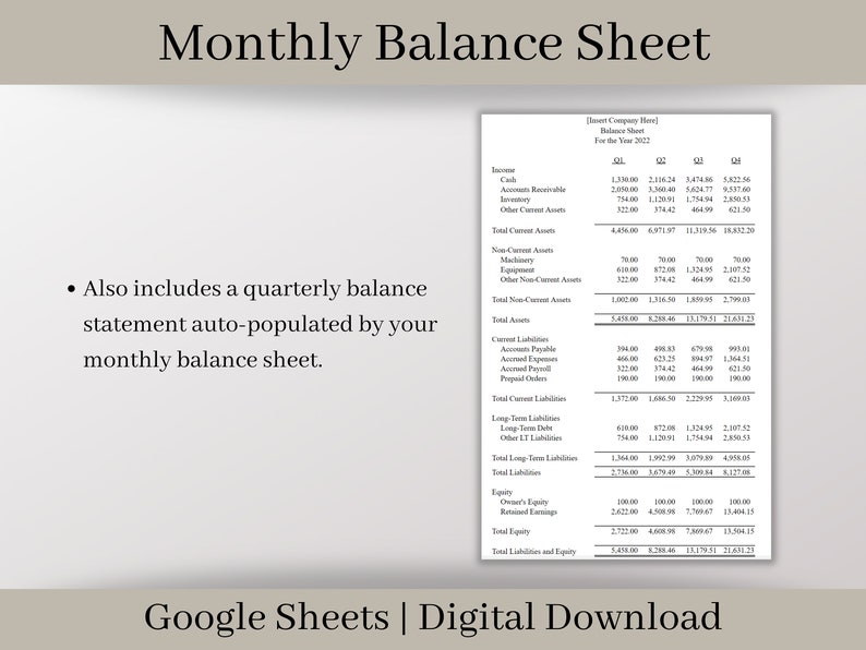 Monthly Balance Sheet, Fillable Google Sheets Template, Track Your ...
