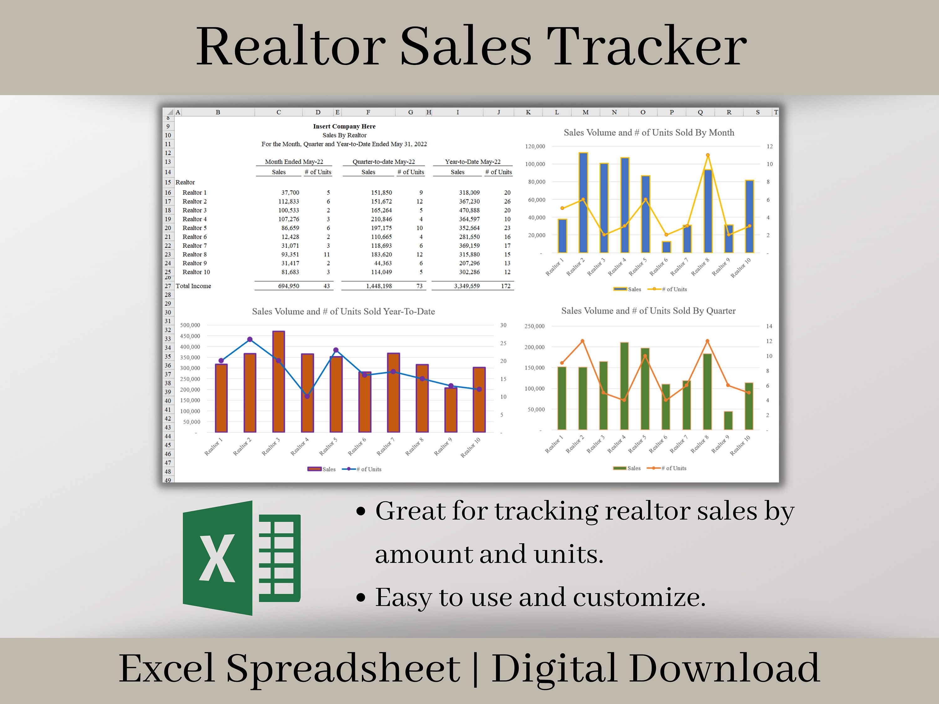 Realtor Sales Tracker Spreadsheet Excel Template. Track Your - Etsy