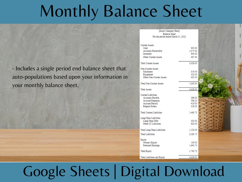 Monthly Balance Sheet Fillable Google Sheets Template Track - Etsy