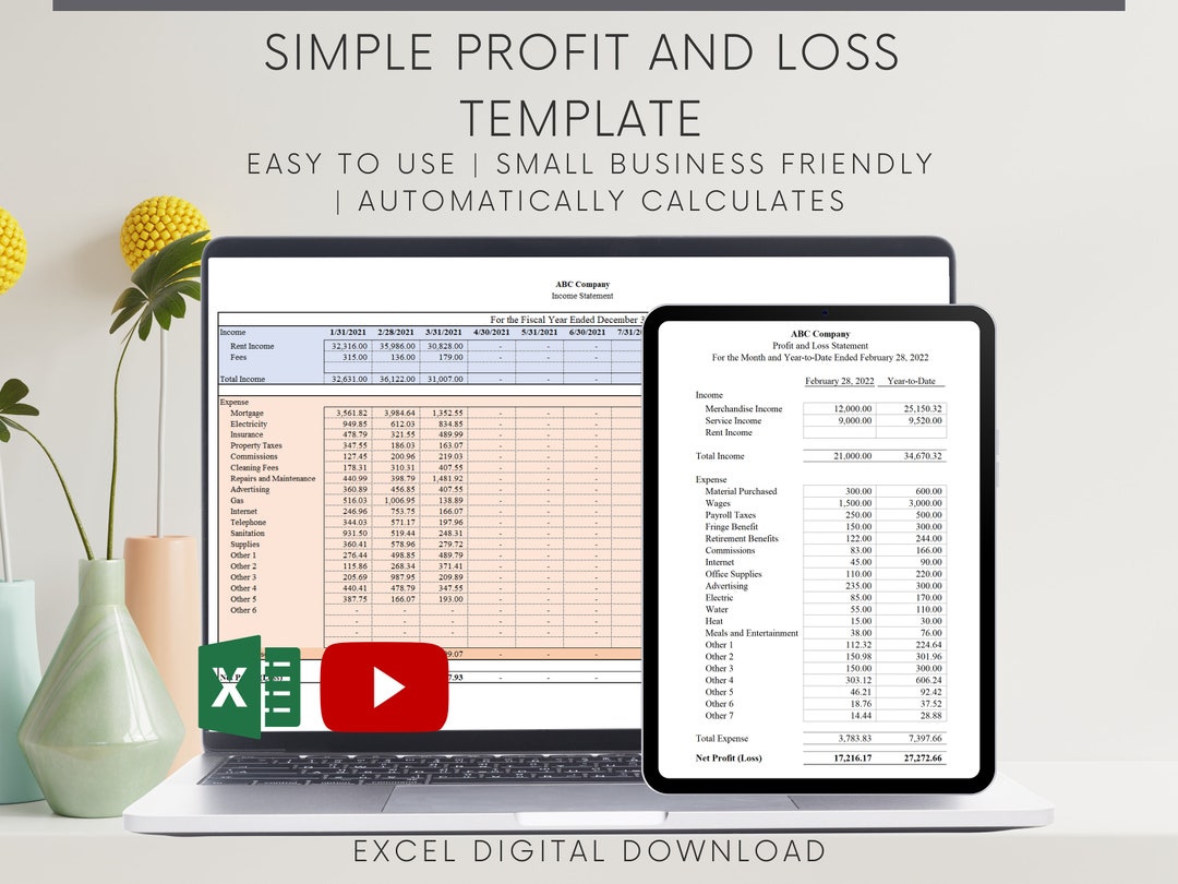 Automated Profit and Loss Statement: Small Business Excel Template - Etsy