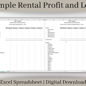 Rental Income Statement Spreadsheet Custom Fiscal Year Excel - Etsy