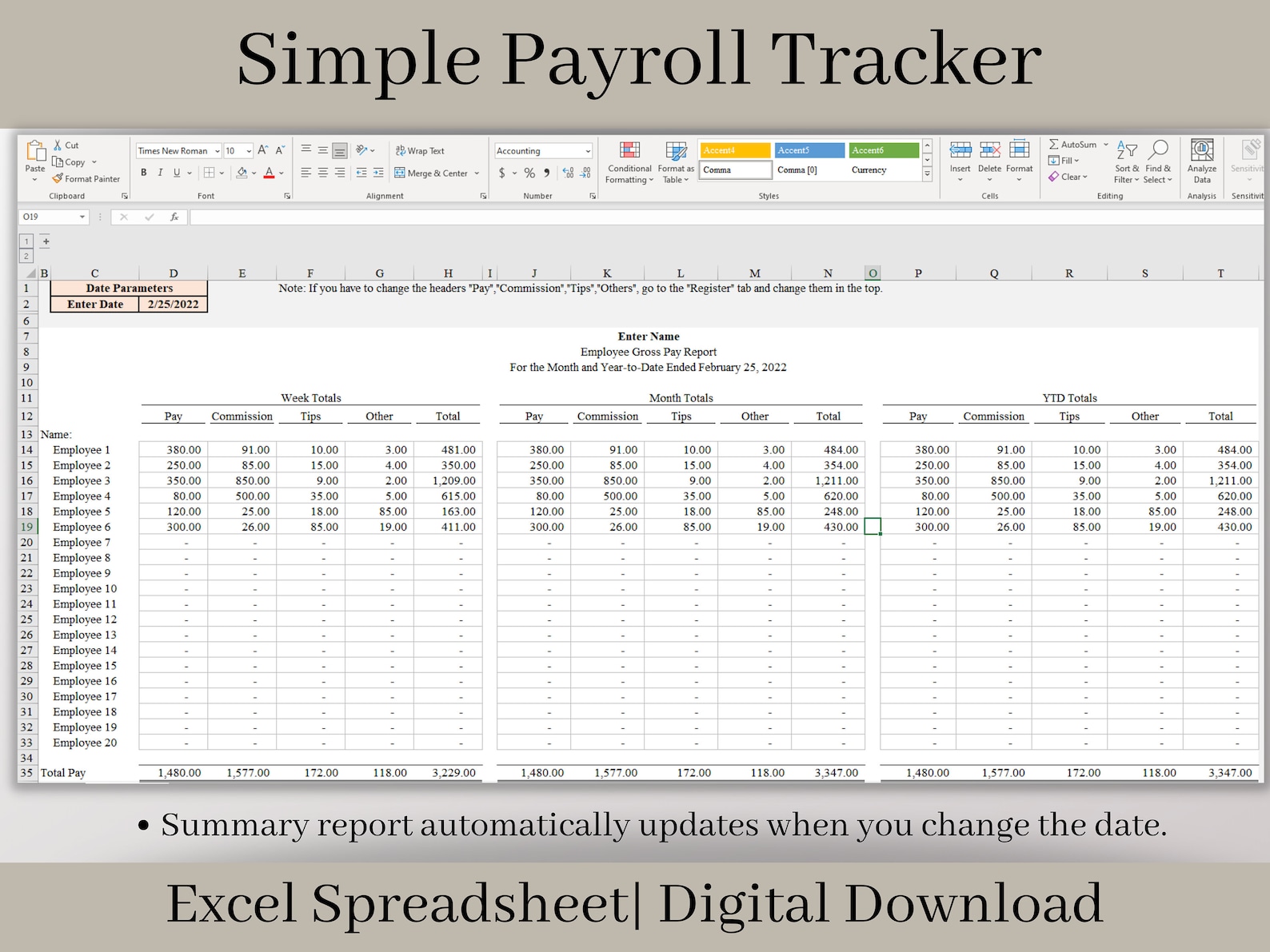 Summary Payroll Report, Easy to Use Employee Payroll Tracker, Summarize ...