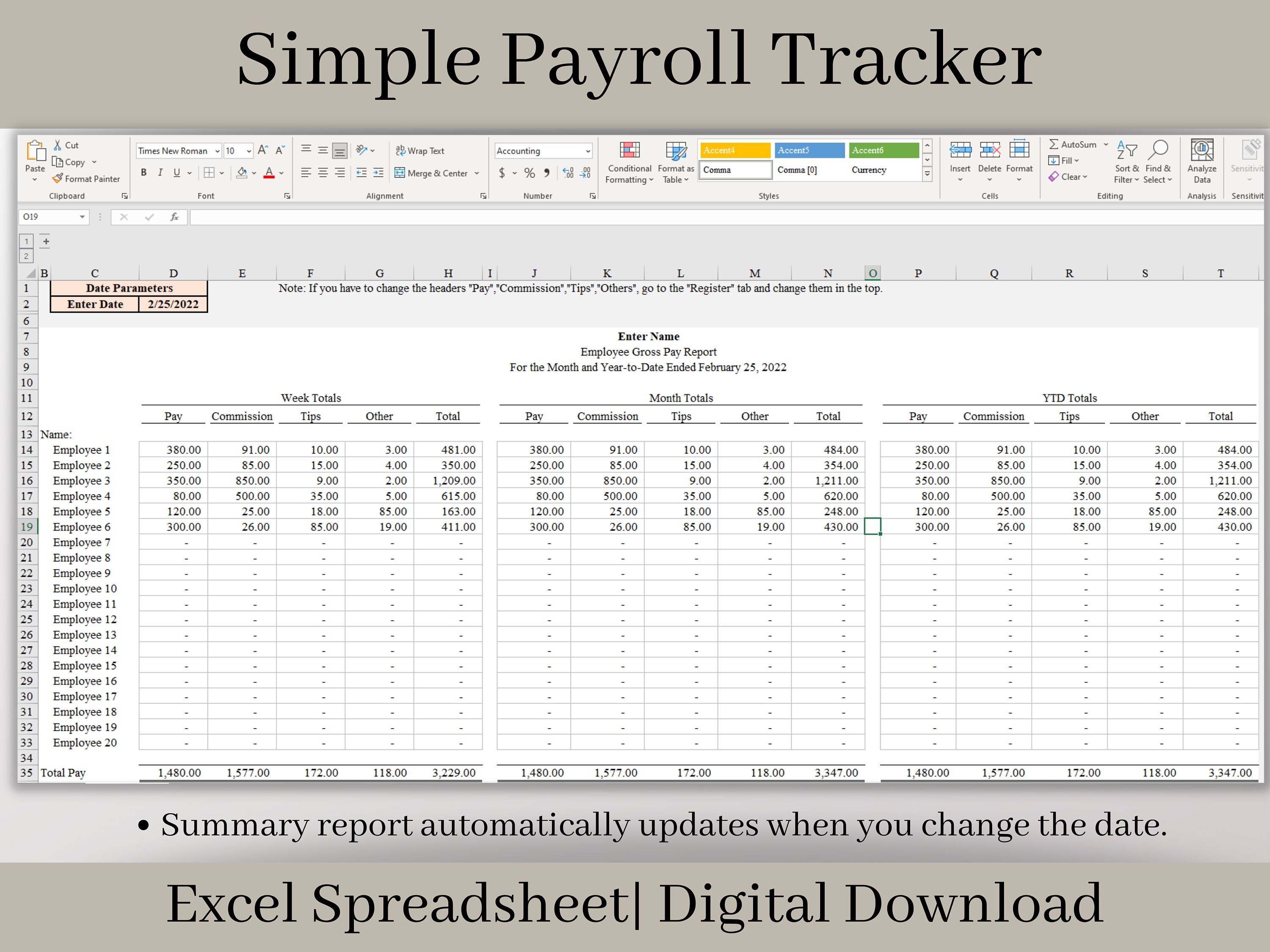 Summary Payroll Report, Easy to Use Employee Payroll Tracker, Summarize ...