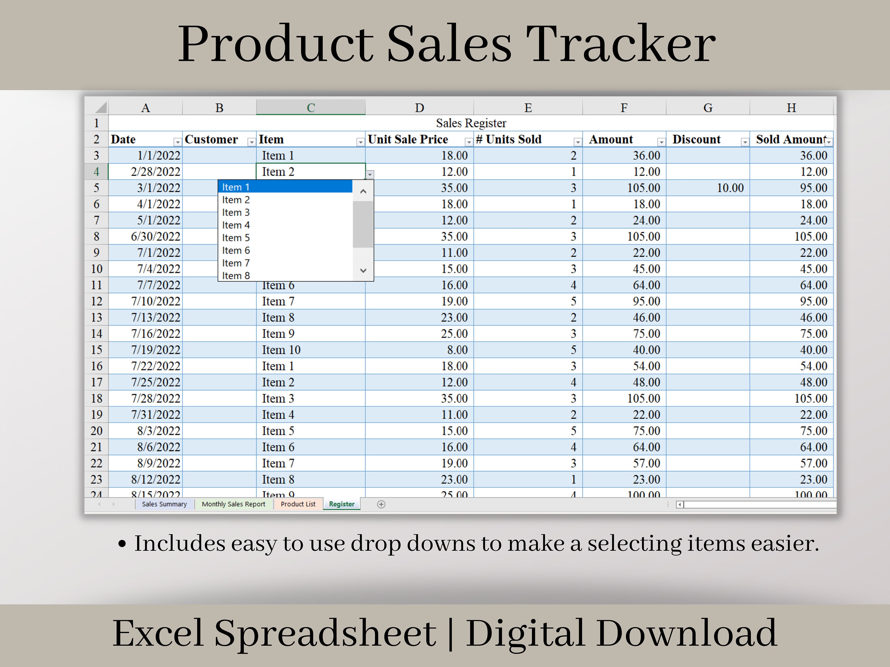 Product Sales Tracker Spreadsheet With Pricing Calculator, Excel ...