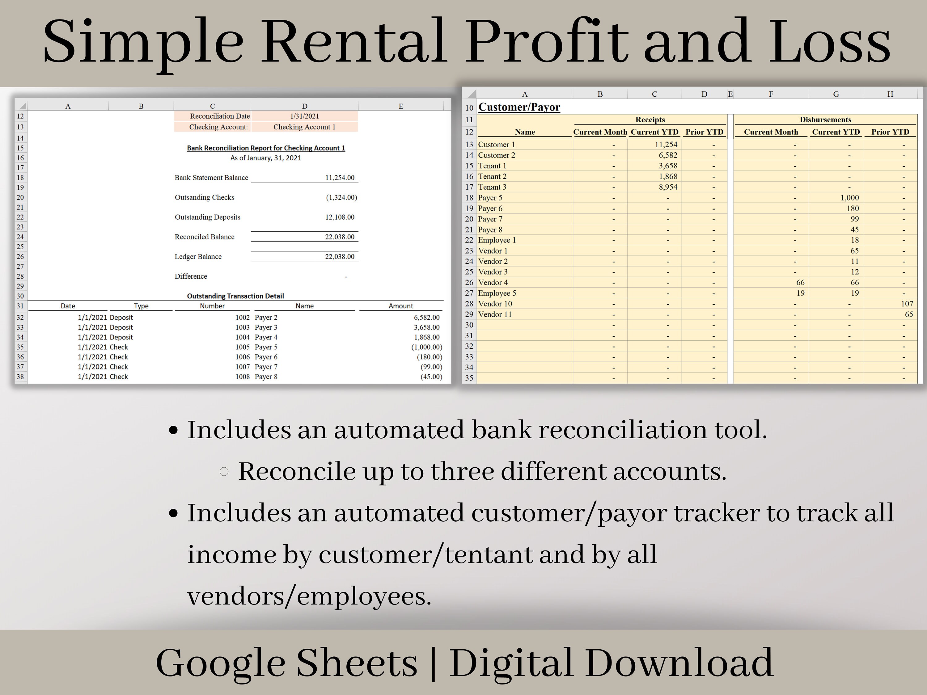 Rental Income Statement Excel Template: Landlord Profit and Loss ...
