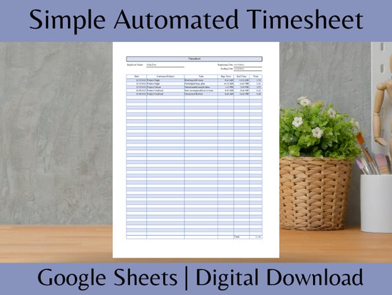 Simple Time Tracker Google Sheets Template PDF Printouts | Etsy
