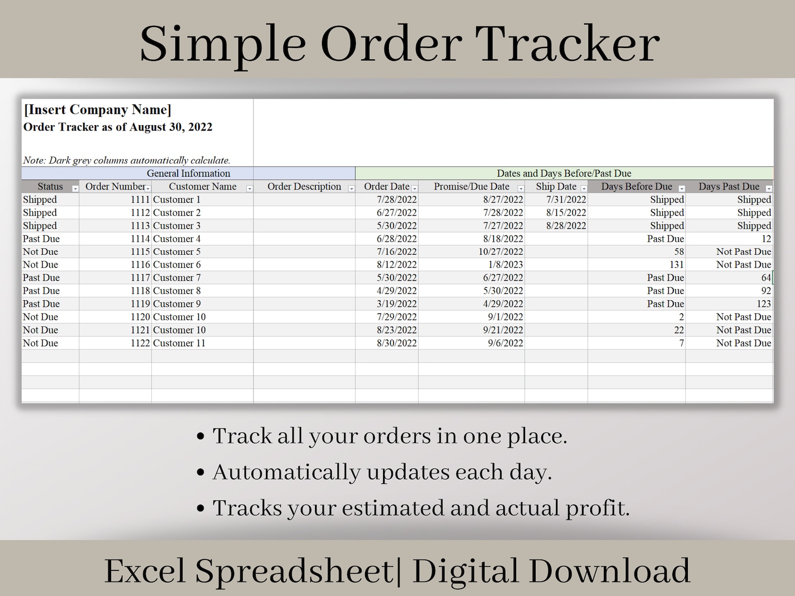 Small Business Order Tracker Spreadsheet, Excel Template, Easily Track ...