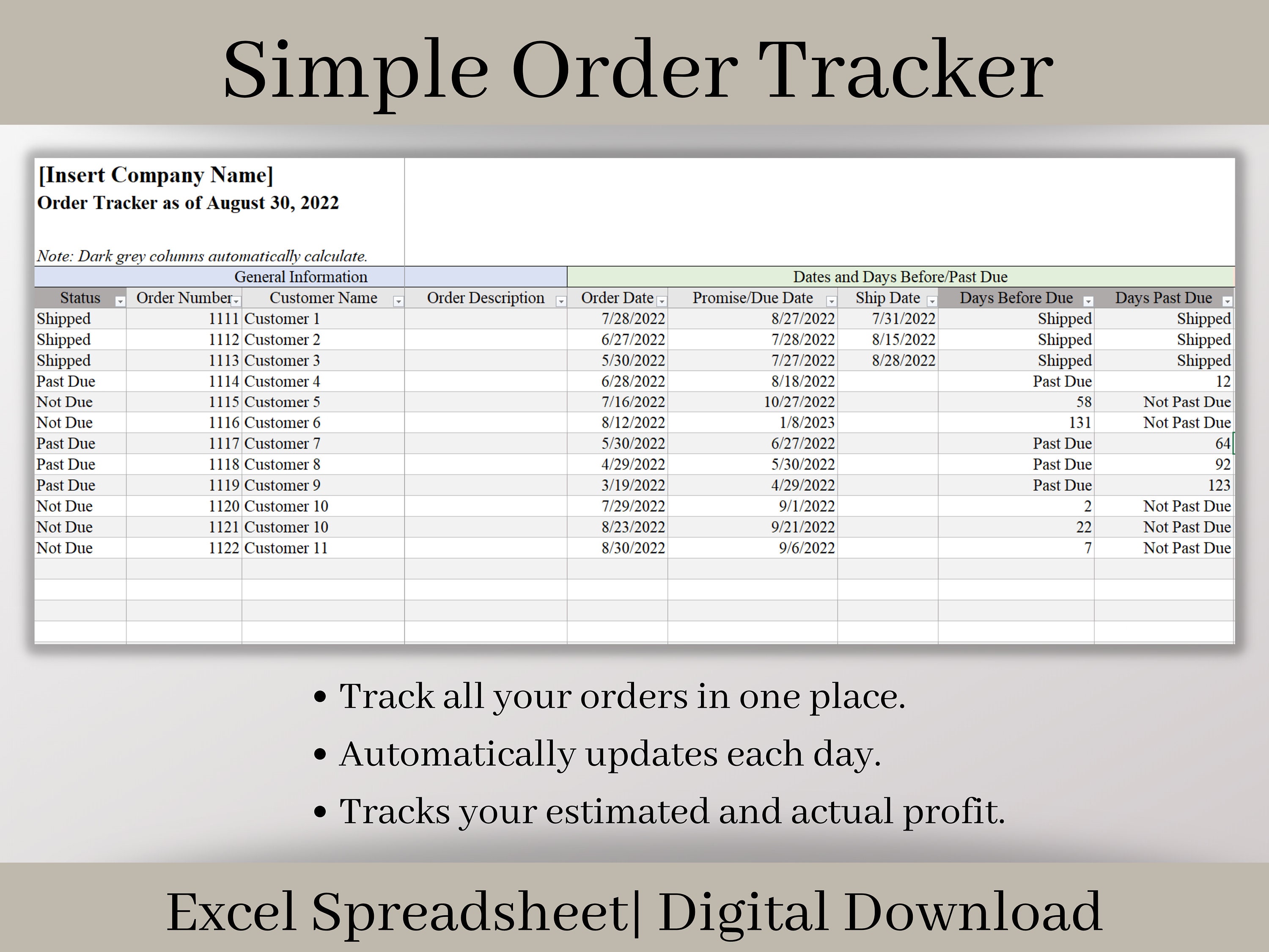 Small Business Order Tracker: Excel Template (digital Download) - Etsy