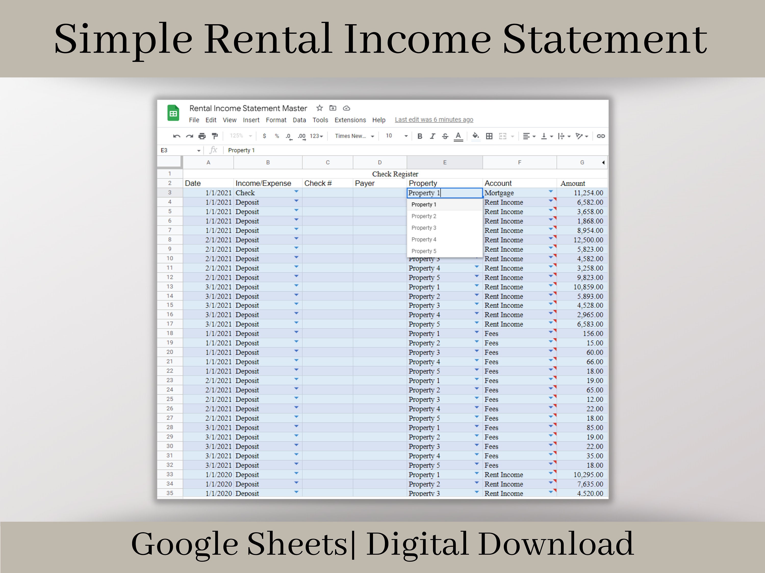 Rental Income Statement Spreadsheet: Landlord Profit & Loss (google ...
