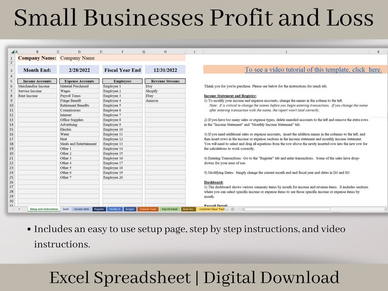 Small Business Bookkeeping Excel Template: Profit and Loss, Budget ...