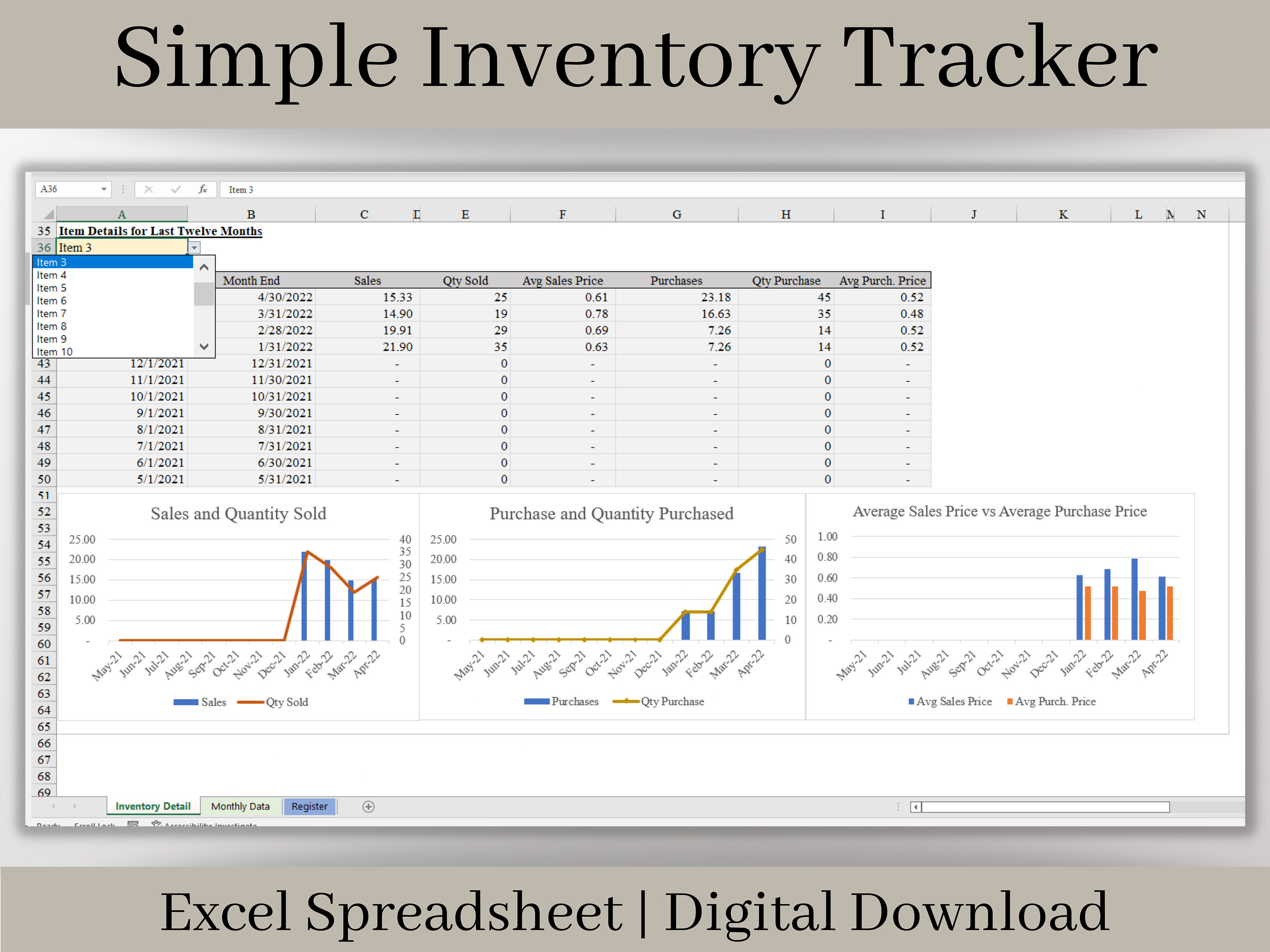 Inventory Tracker, Inventory Management Spreadsheet, Excel Template ...