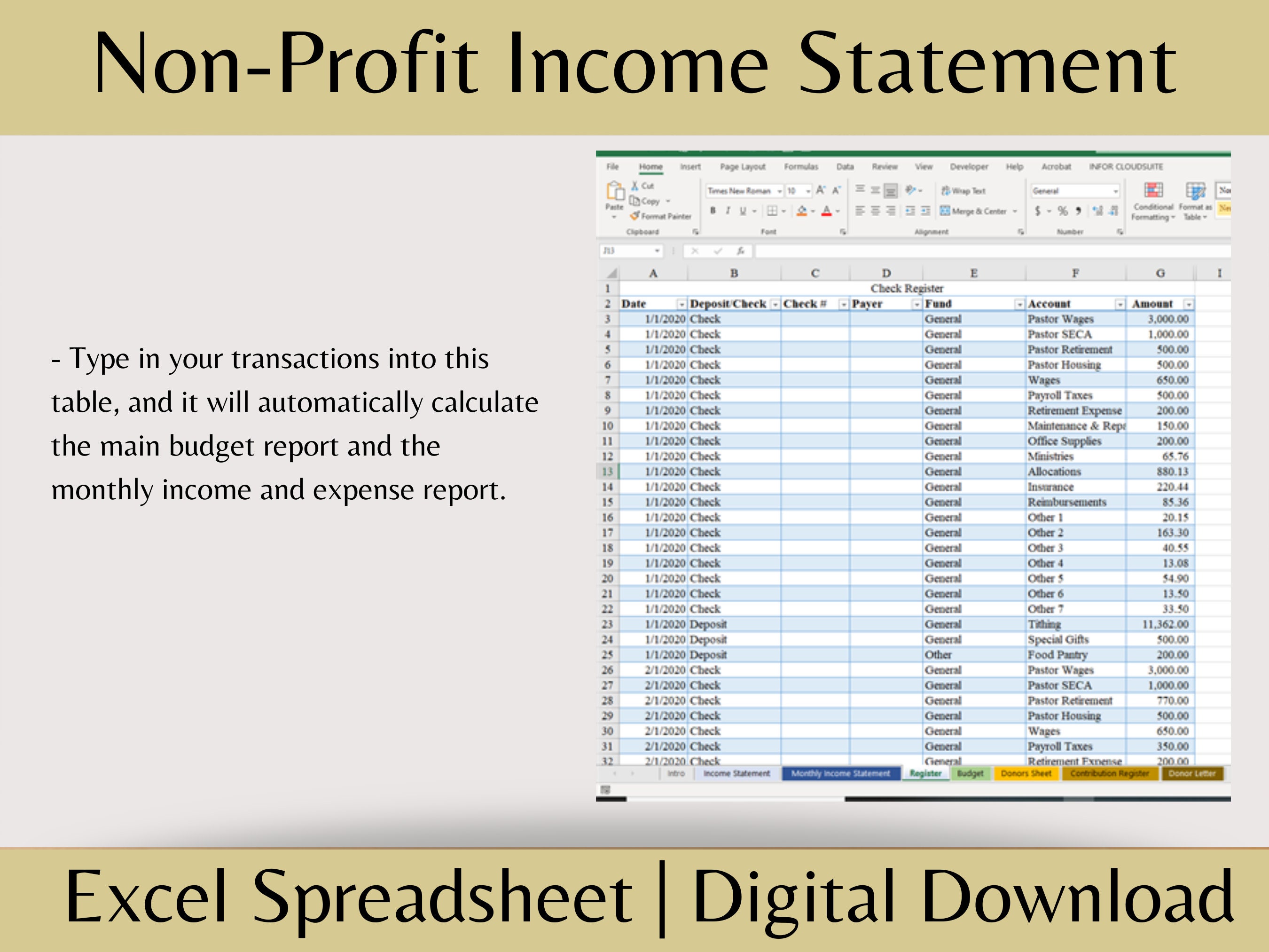 Paper Stationery Fundraisers Income Statement for Charities Non-Profits ...