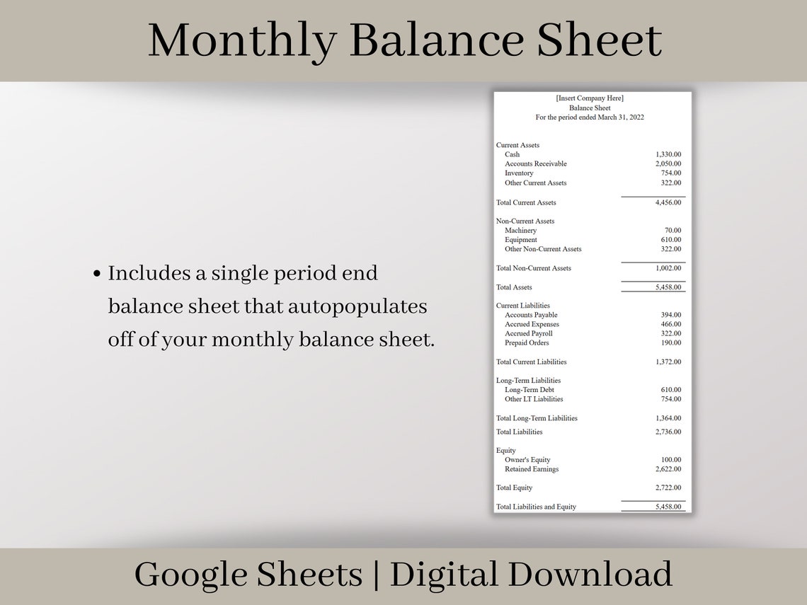 Monthly Balance Sheet, Fillable Google Sheets Template, Track Your ...