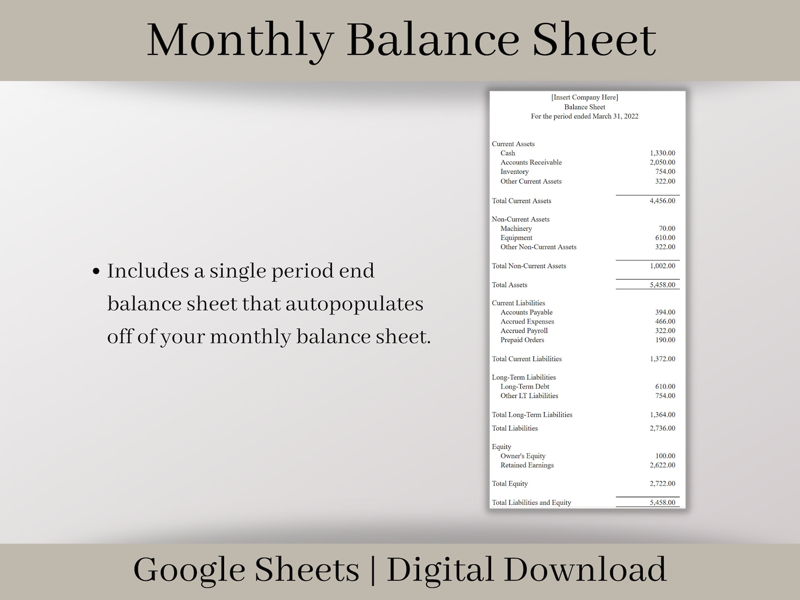 Monthly Balance Sheet, Fillable Google Sheets Template, Track Your ...
