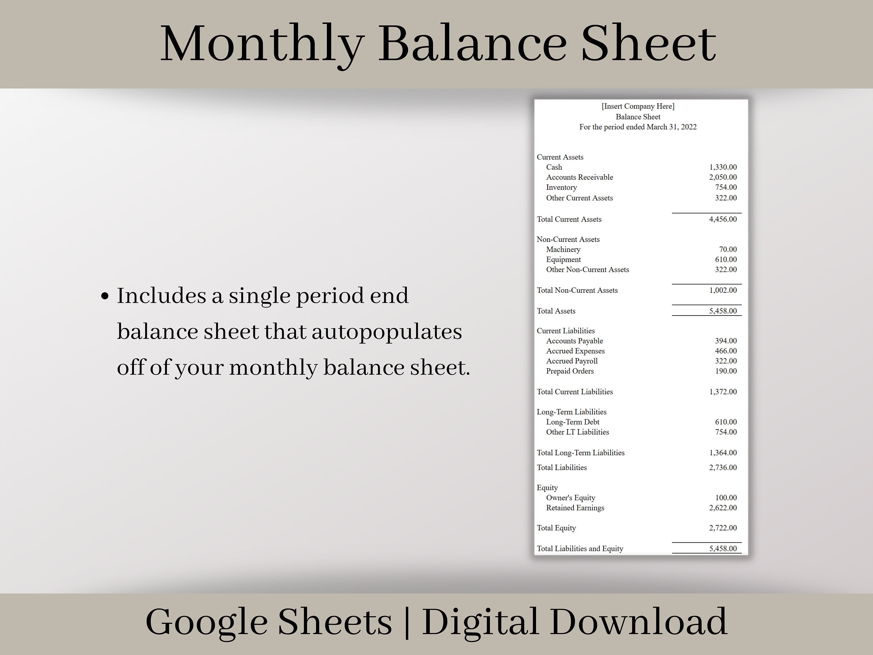 Monthly Balance Sheet, Fillable Google Sheets Template, Track Your ...
