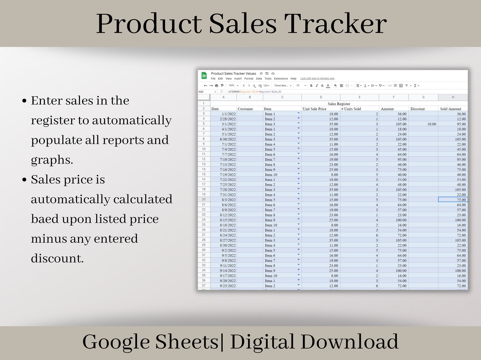 Product Sales Tracker Spreadsheet: Small Business Pricing Calculator ...