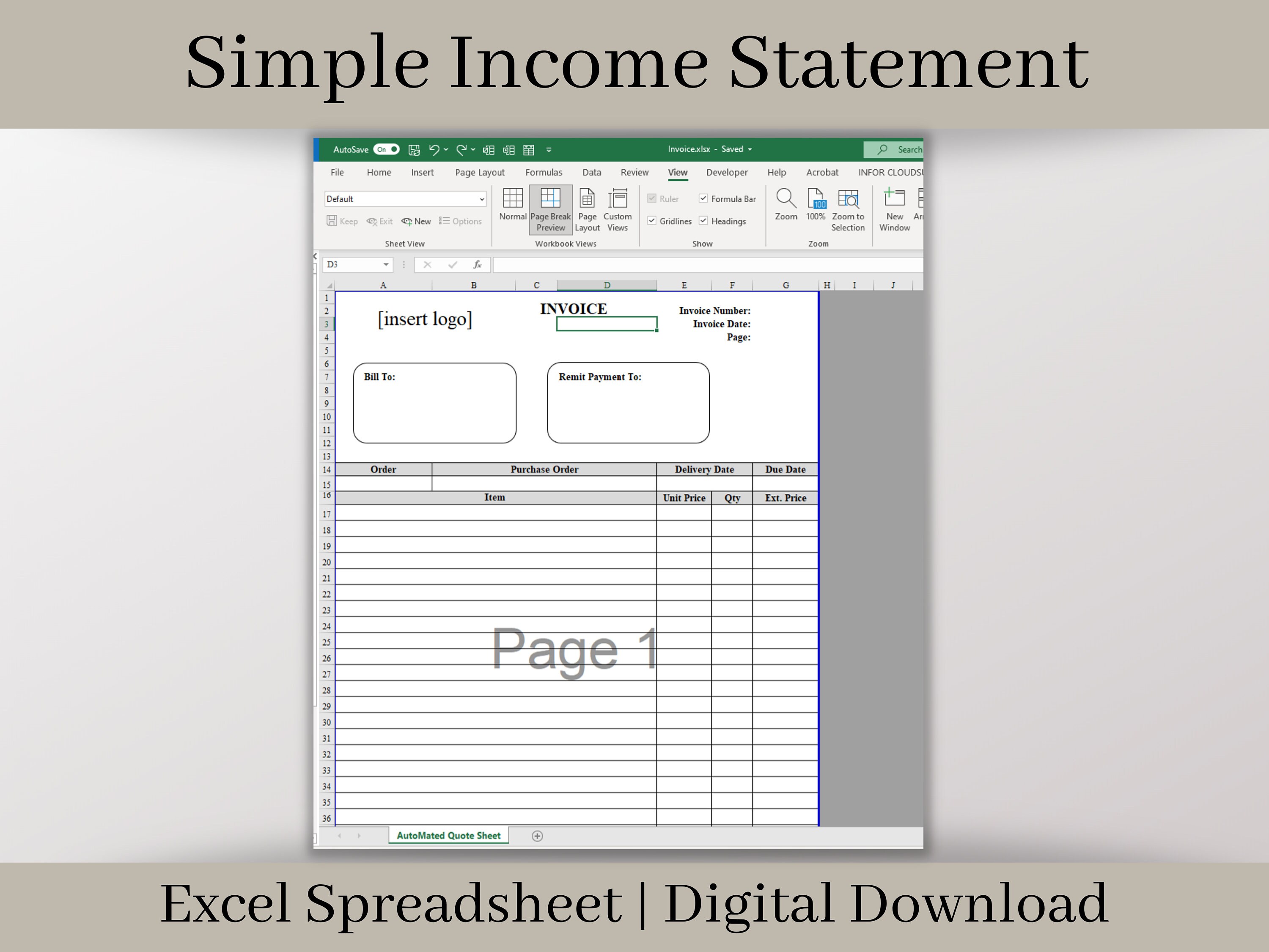 Easy Invoice Form, Excel Invoice Template, Professional Invoice ...