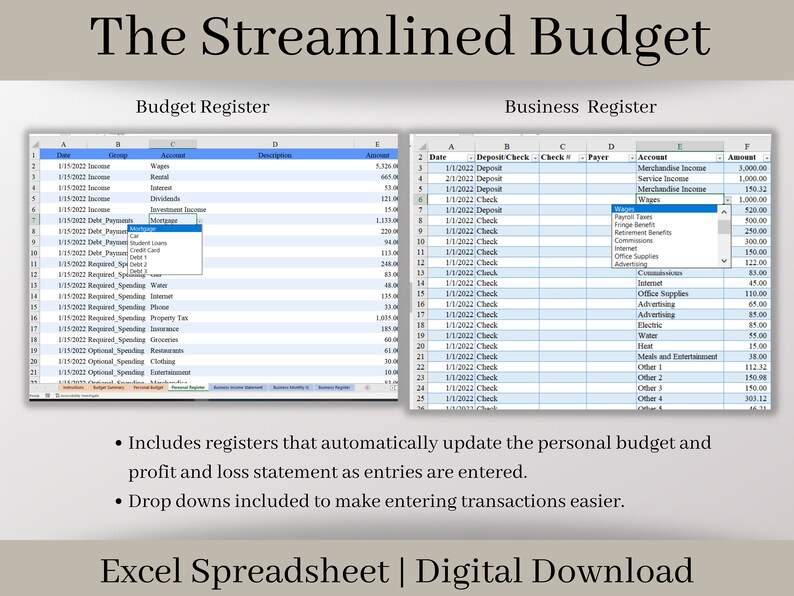 Profit and Loss and Monthly Budget Spreadsheet. Excel - Etsy