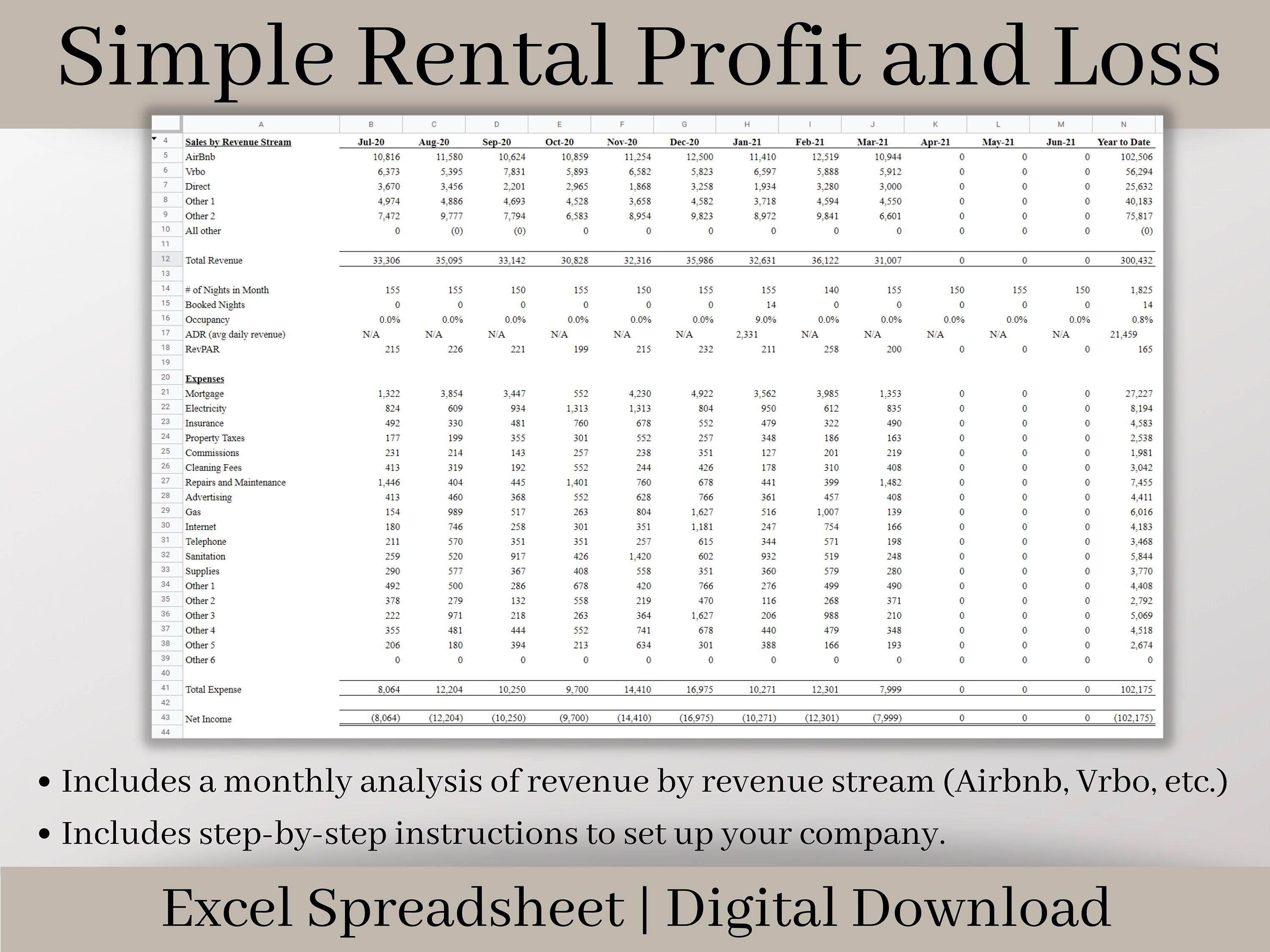 Rental Income Statement Spreadsheet and Bank Reconciliation Tool, Excel ...