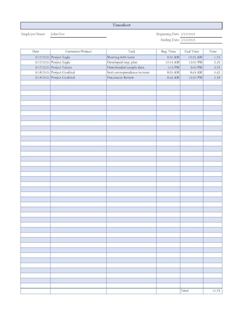 Employee Time Sheet Automated Excel File and PDF Printouts 5 Colors ...