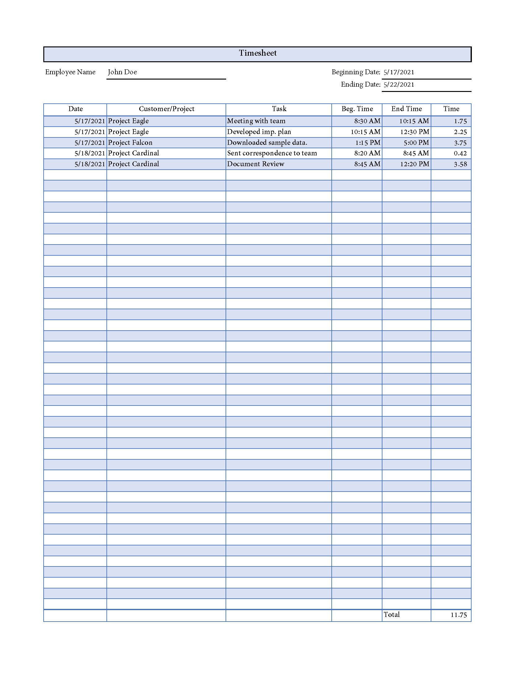 Employee Time Sheet Automated Excel File and PDF Printouts 5 Colors ...