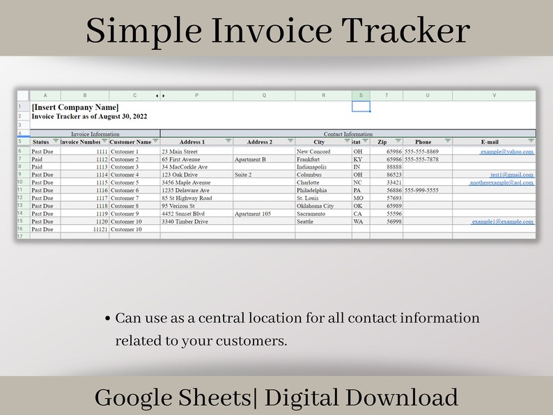 Invoice Tracker Spreadsheet: Small Business Google Sheets Template ...