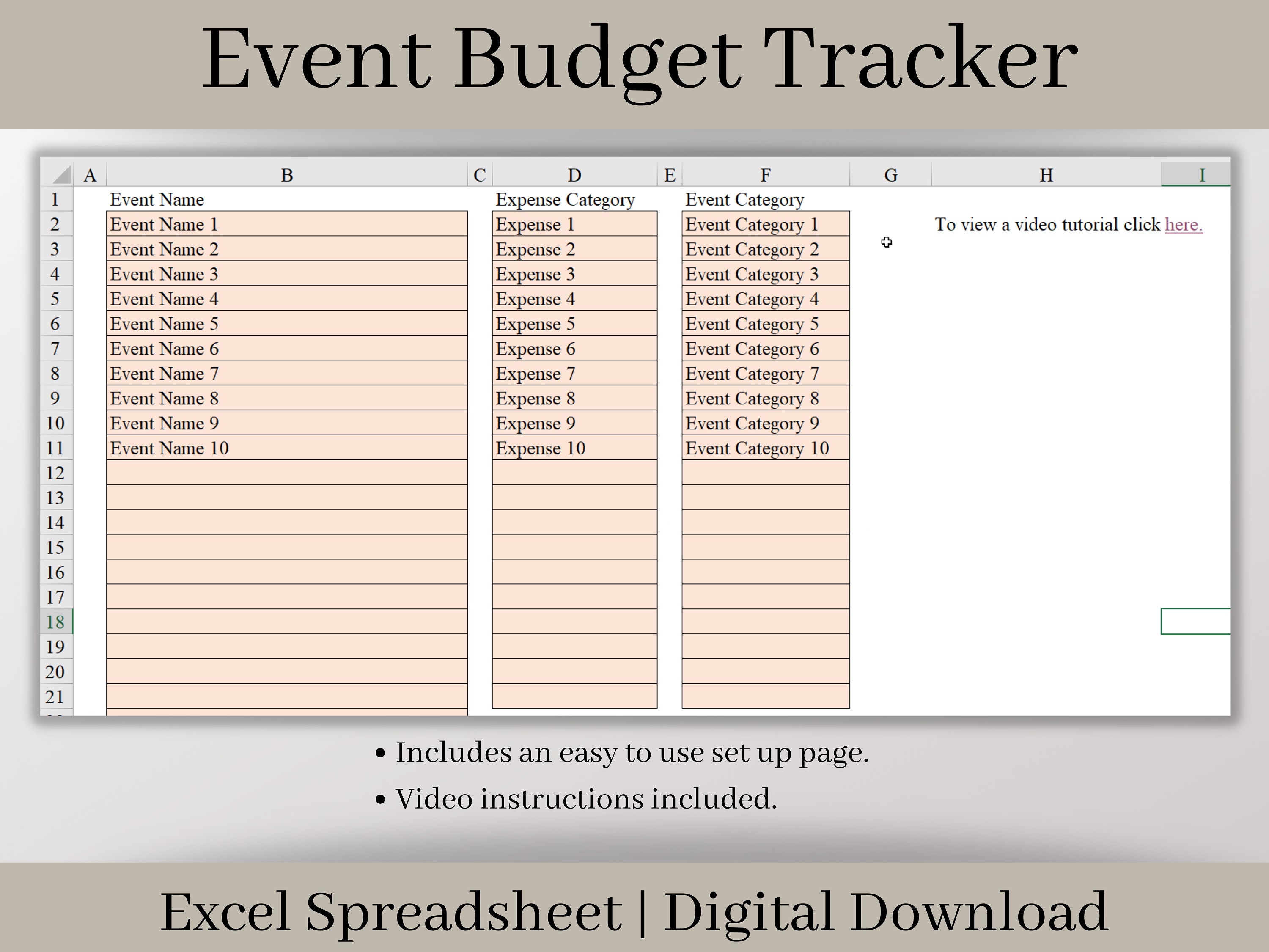 Event Budget Expense Tracker, Excel Template, Track Budgeted and Actual ...