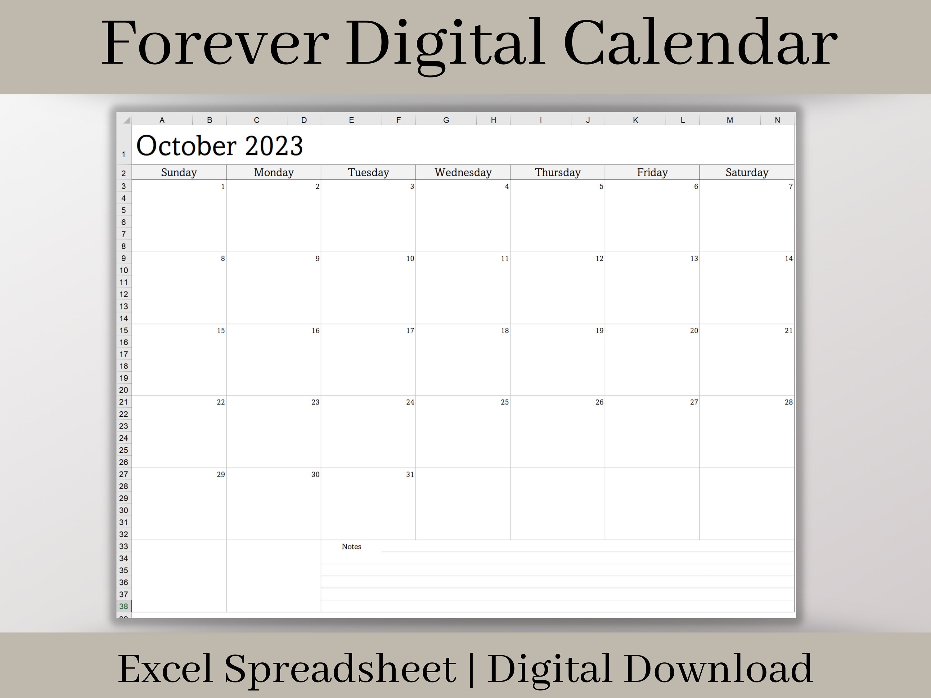 Digital Monthly Calendar, Excel Digital Monthly Planner Template, Use ...