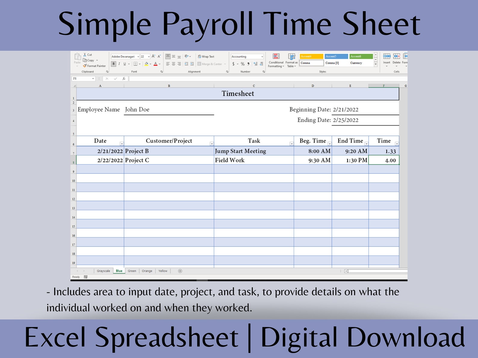 Employee Time Sheet Automated Excel File and PDF Printouts - Etsy