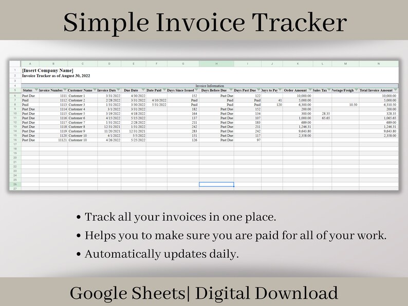 Invoice Tracker Spreadsheet: Small Business Google Sheets Template ...