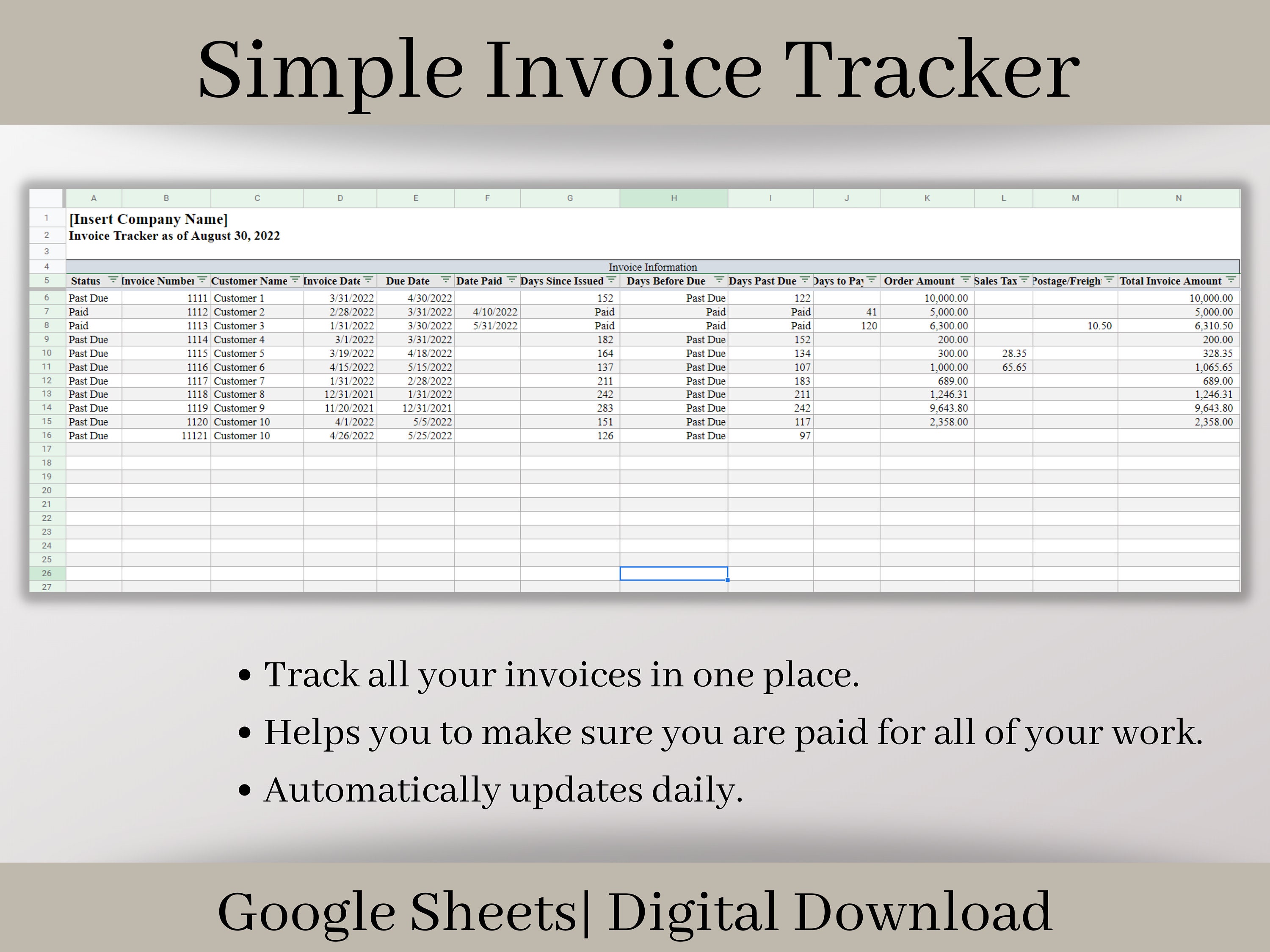 Invoice Tracker Spreadsheet: Small Business Google Sheets Template ...