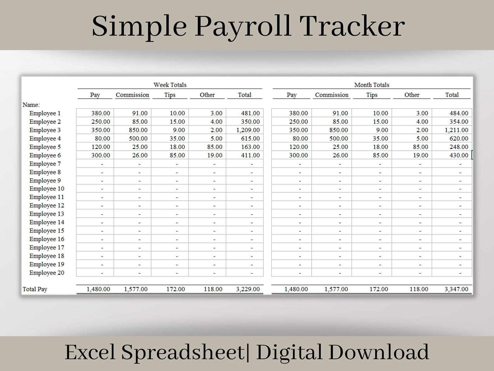 Summary Payroll Report, Easy to Use Employee Payroll Tracker, Summarize ...