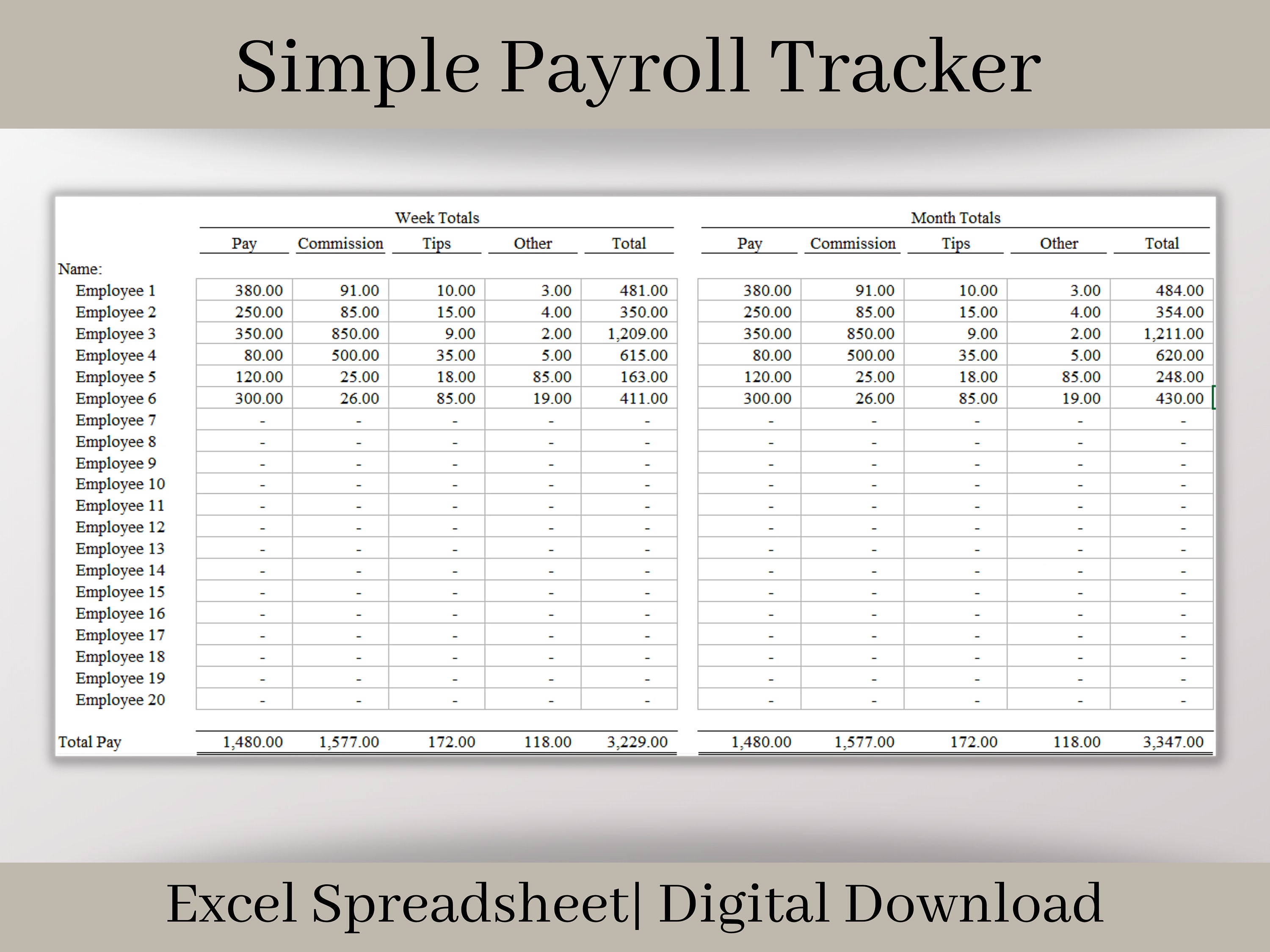 Summary Payroll Report, Easy to Use Employee Payroll Tracker, Summarize ...