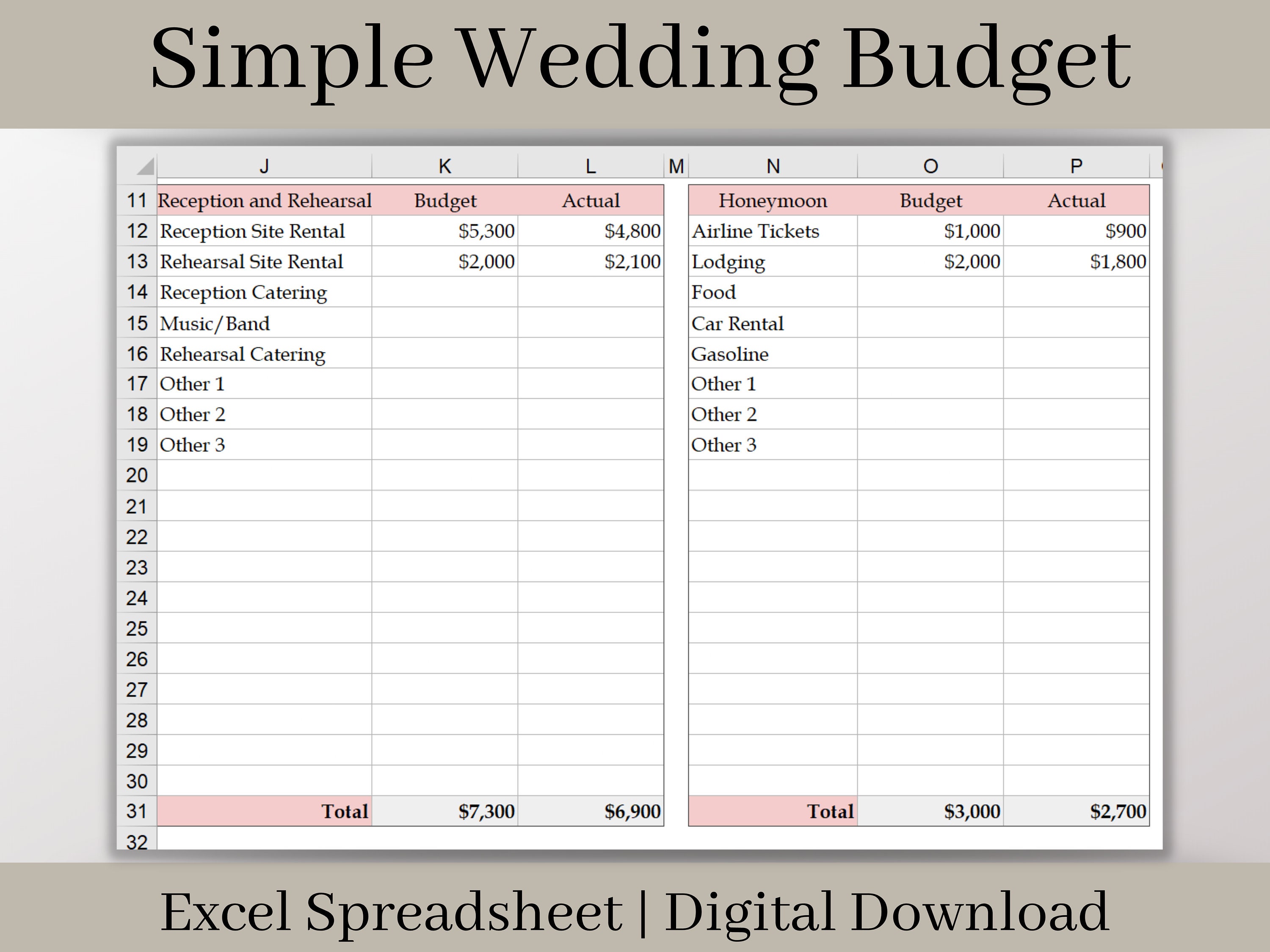 Wedding Budget Planner Excel Spreadsheet Easy to Use Digital - Etsy