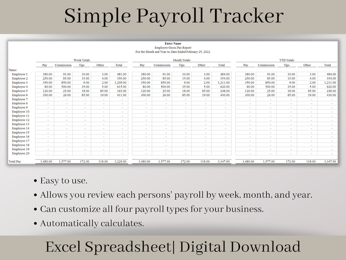 Summary Payroll Report, Easy to Use Employee Payroll Tracker, Summarize ...