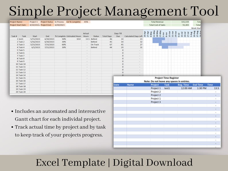 Streamlined Profit & Loss and Project Management Gantt Chart Template: Optimize Office Tasks and ...